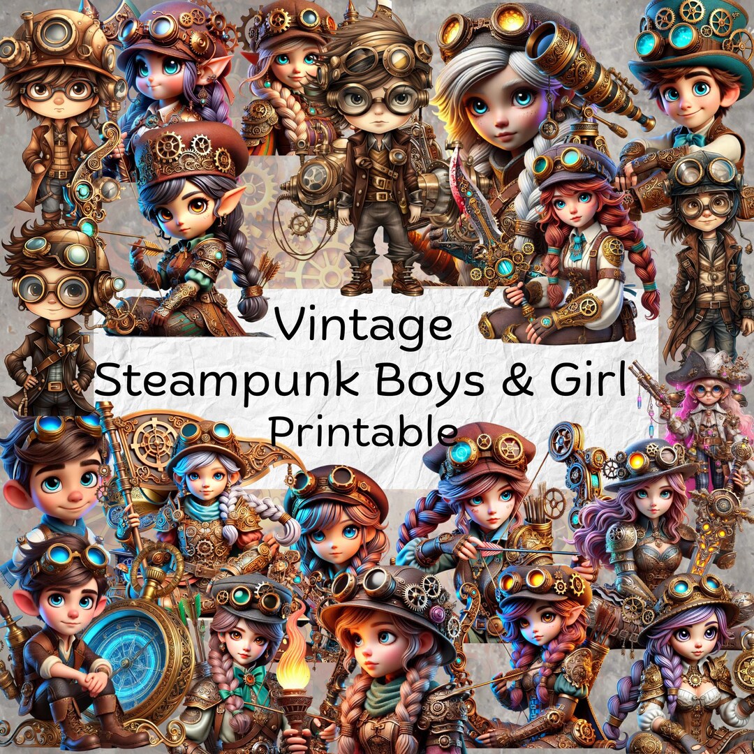 Vintage Steampunk Boys & Girls Clipart, Victorian Kids Printable ...