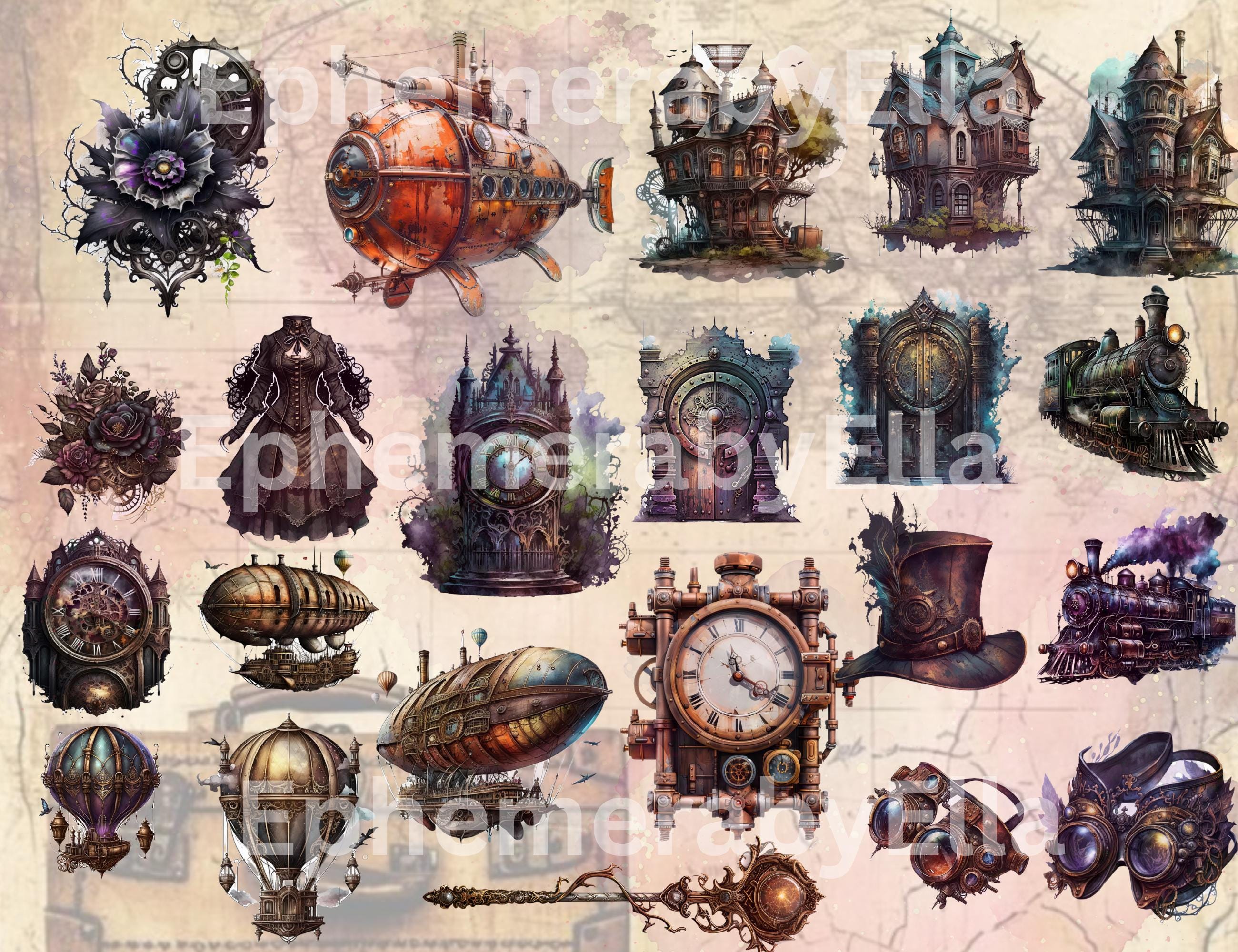 Vintage Steampunk Ephemera Bundle - Printable Junk Journal Kit, Digital ...