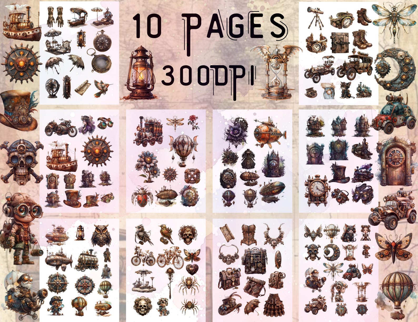 Vintage Steampunk Ephemera Bundle - Printable Junk Journal Kit, Digital ...