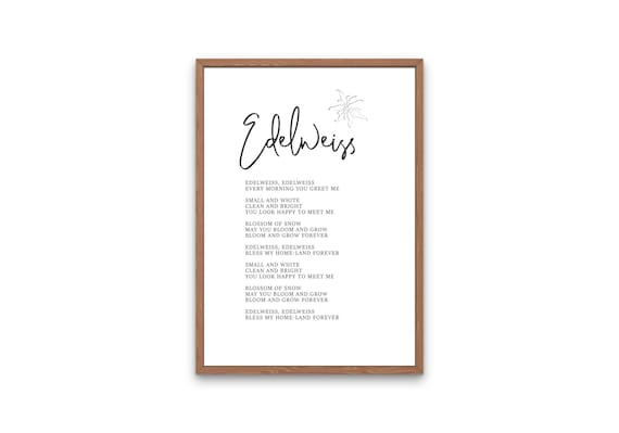 Edelweiss Lyrics Sound of Music Poster - Etsy