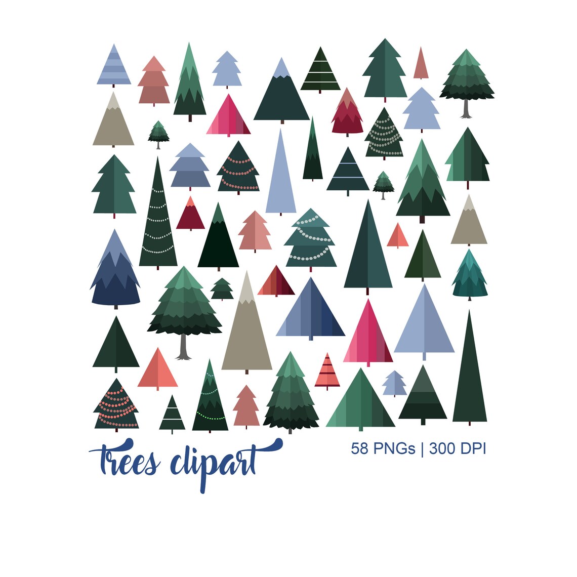 Modern Christmas Tree Clip Art Set for Commercial Use - Etsy