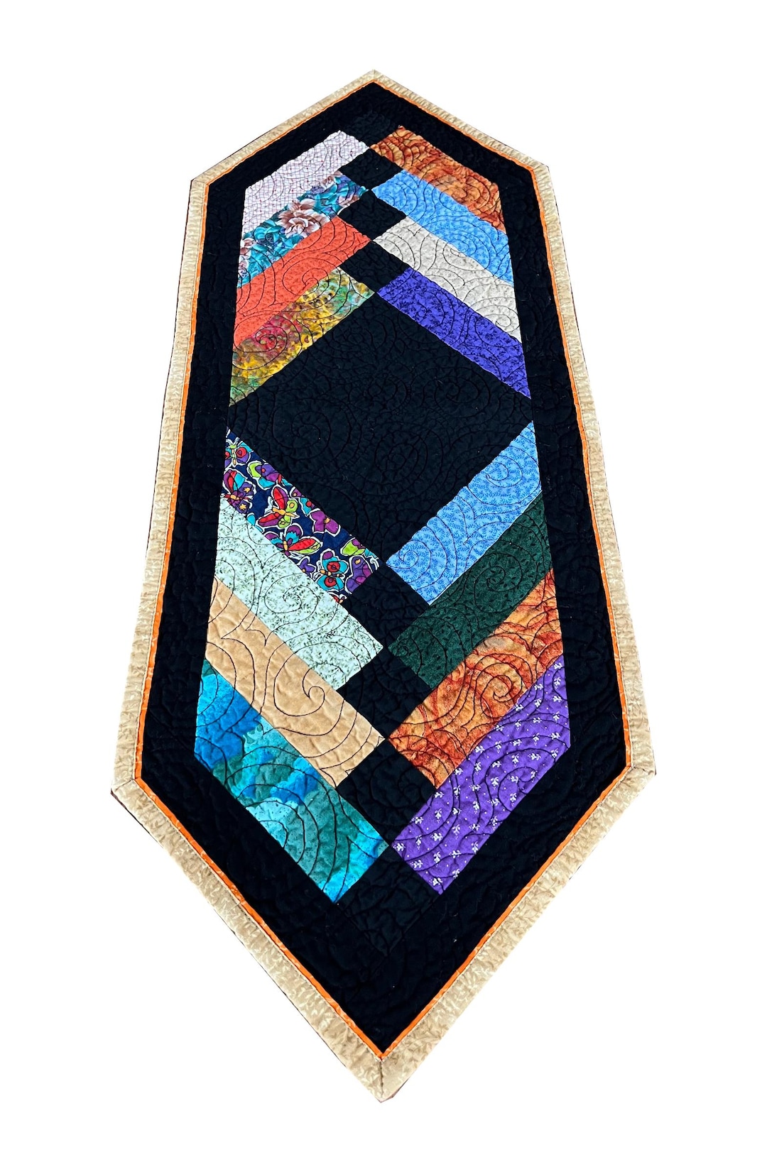 Handmade Quilted French Braid Table Runner: Colorful Patchwork, 13.5x37 ...