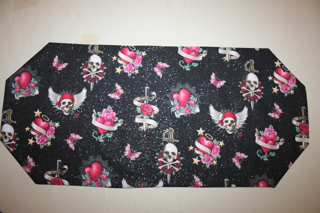 GLITTERED SKULLS and ROSES Table Center Runner ~ Skulls & Bones ...