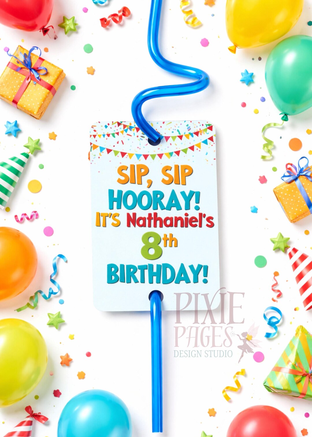 Sip, Sip Hooray! Birthday Straw Tag – Editable Party Favor - Etsy