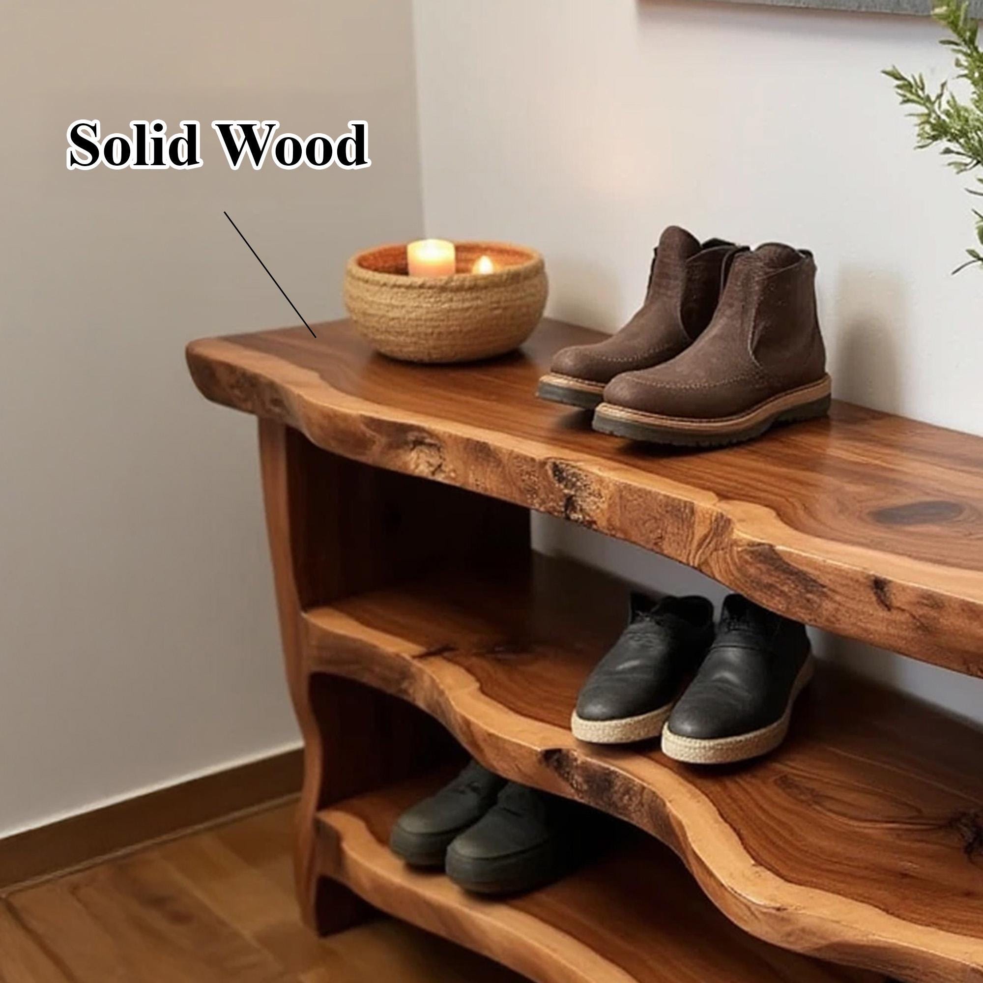 Solid Wood Entry Bench Shoe Storage Handmade Rustic Furniture Storage ...
