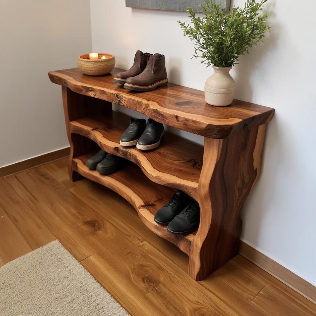 Solid Wood Entry Bench Shoe Storage Handmade Rustic Furniture Storage ...