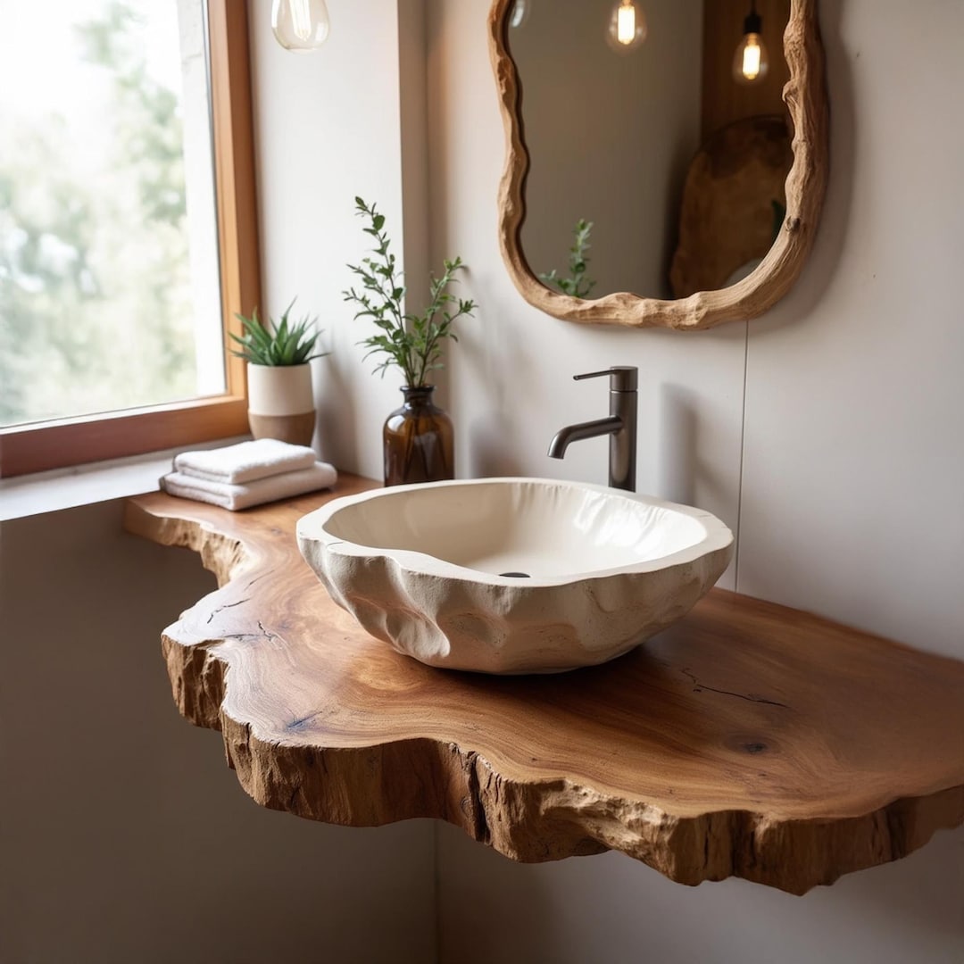 Handcrafted Solid Wood Floating Sink Vanity Bathroom Live Edge Vanity ...