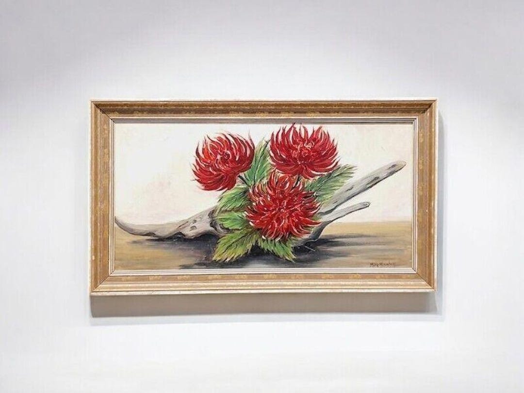Vintage Mary Monahan Signed Floral Still Life "driftwood & Flowers" Oil ...