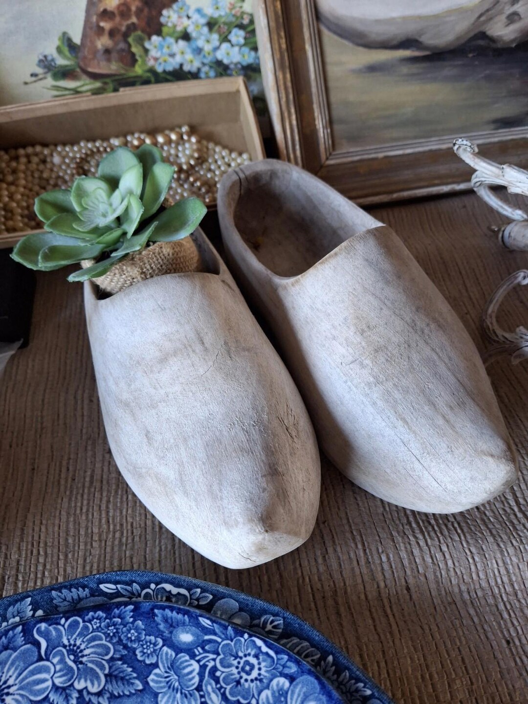 Antique French Dutch Hand Carved Wooden Adult Clogs Shoes Wood Rustic ...