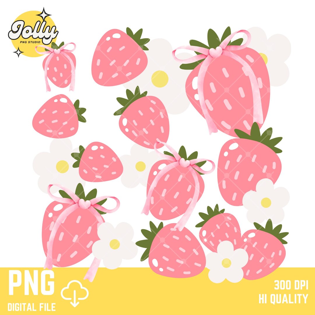 Kawaii Strawberry PNG Clipart – Cute Pastel Fruit and Flower Digital ...