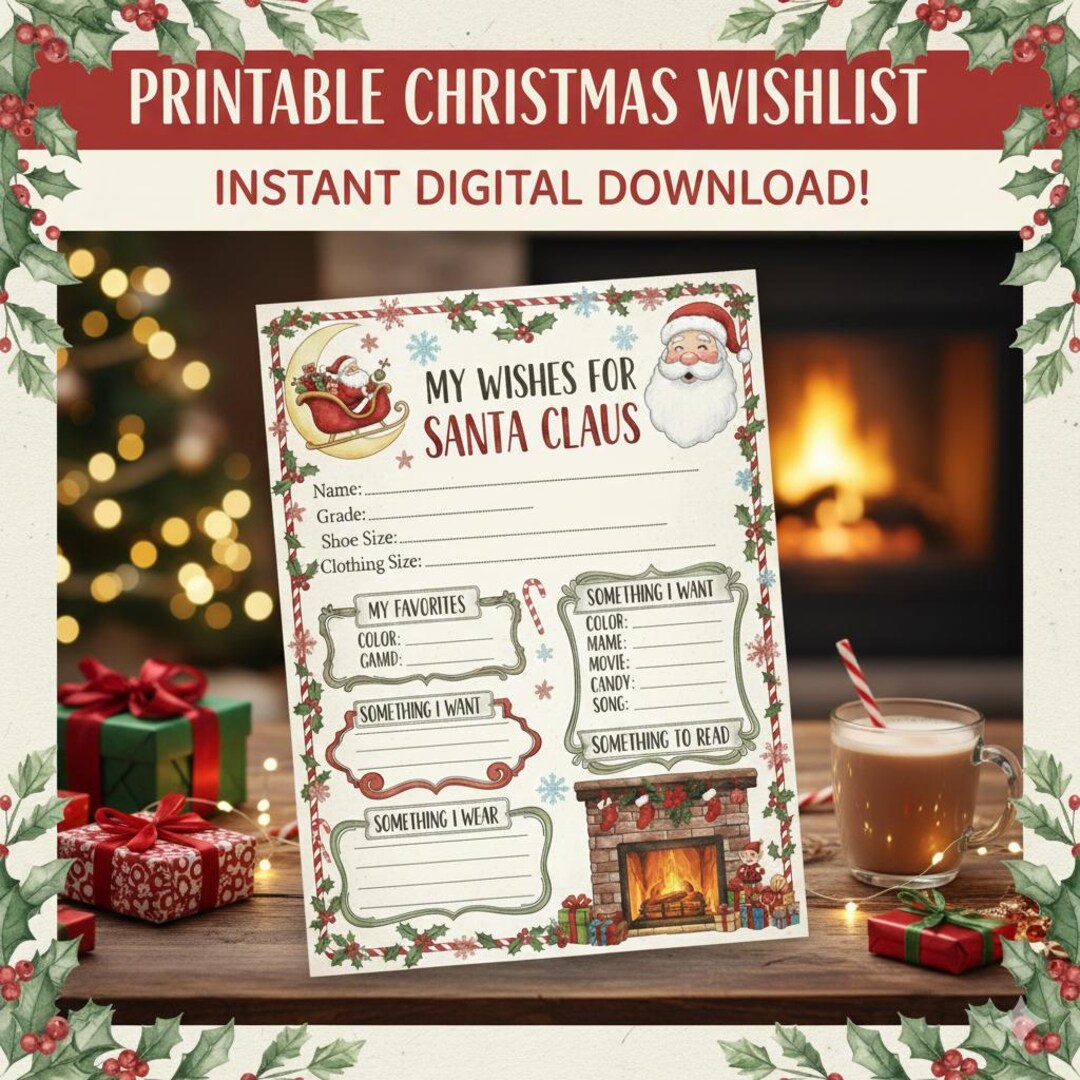 Letter to Santa Printable Santa Wish List Letters Christmas Letter Easy ...