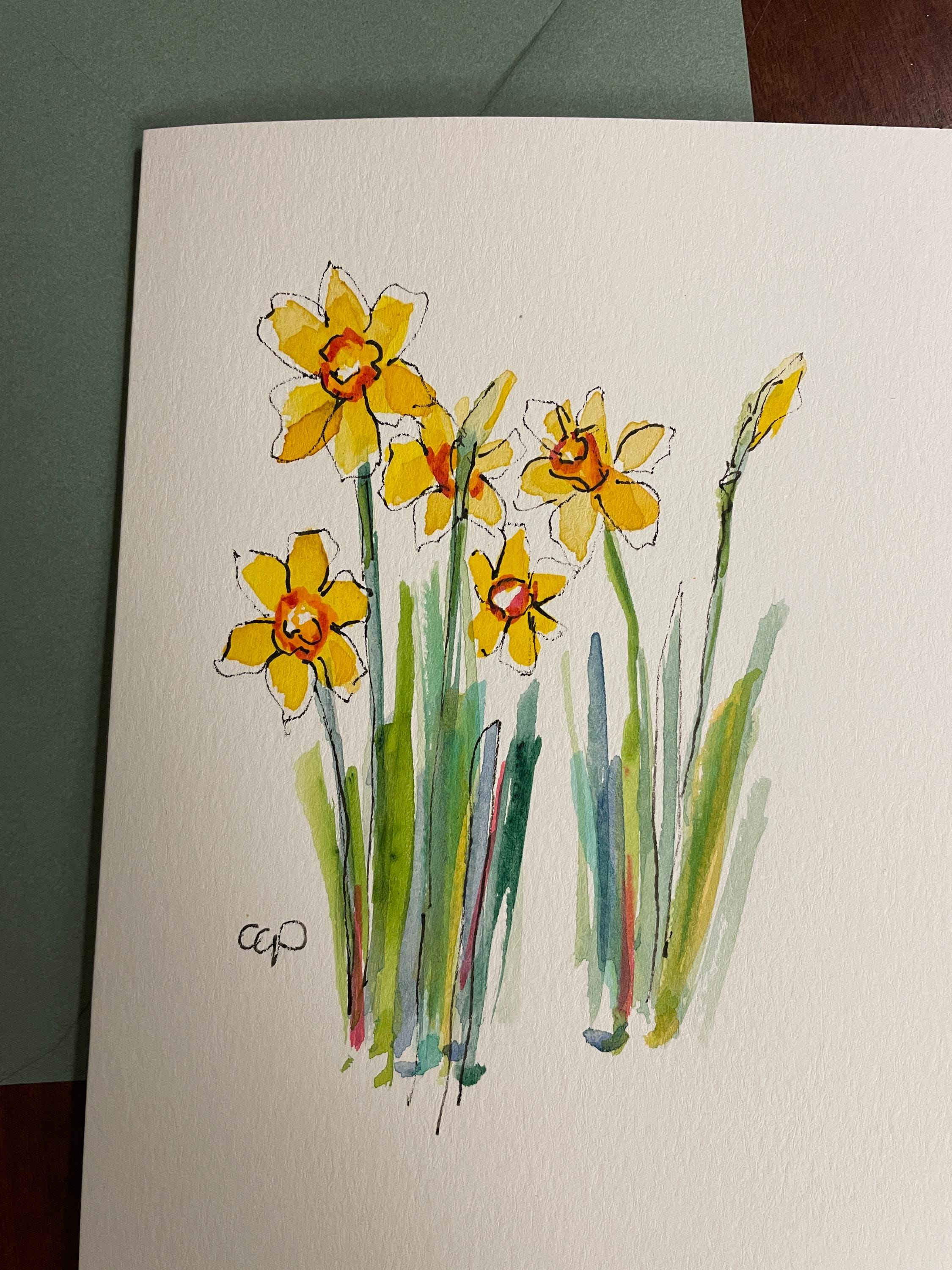 Original Watercolor Card Hand Painted Flower Card Daffodil - Etsy
