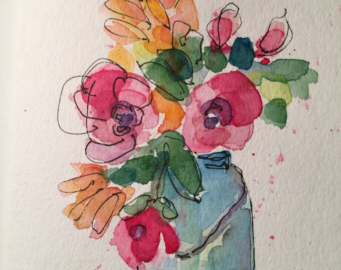 Flowers Watercolor Card / Hand Painted Watercolor Card - Etsy