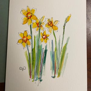 Original Watercolor Card Hand Painted Flower Card Daffodil - Etsy