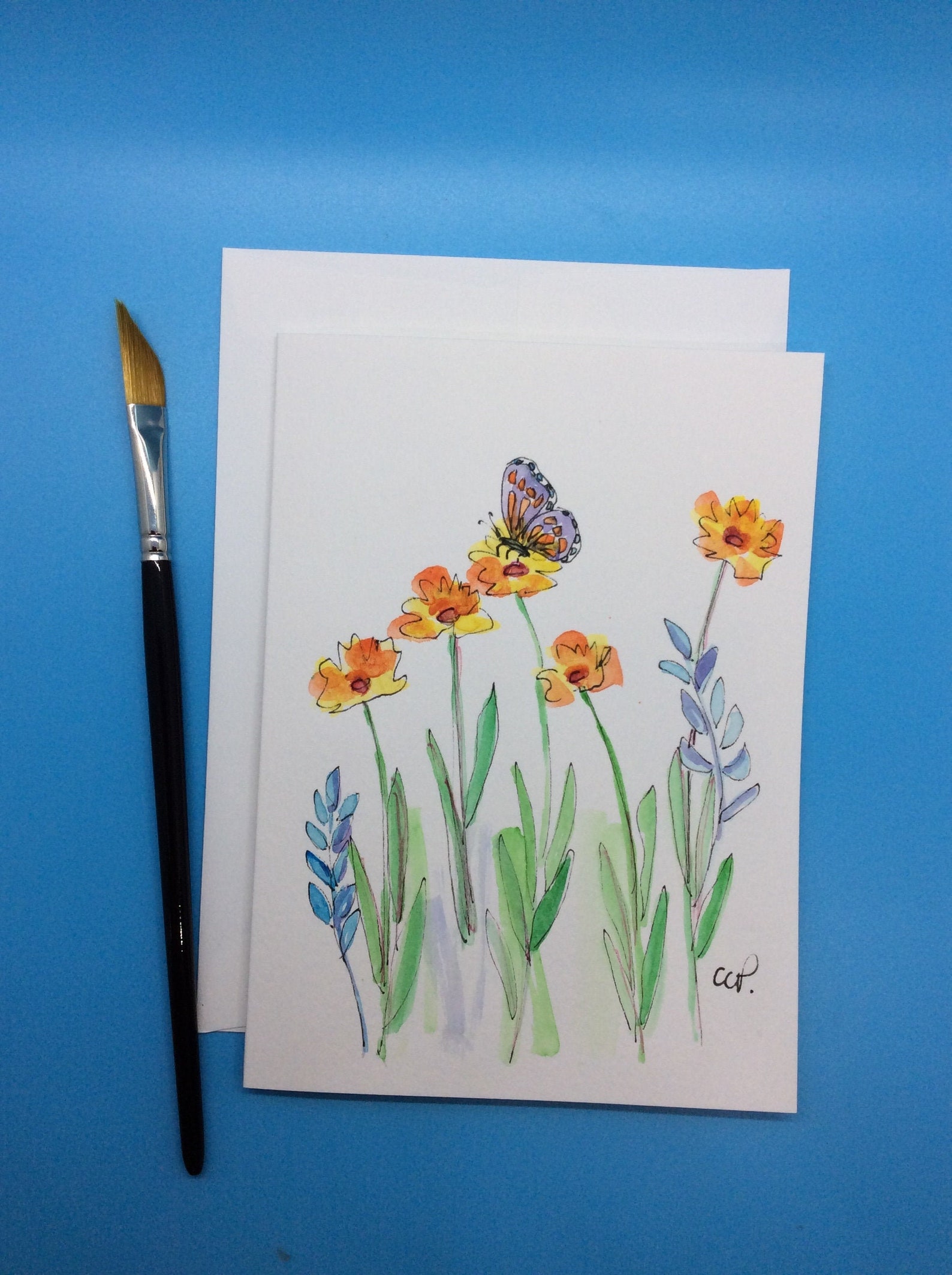 Flowers Watercolor Card / Hand Painted Watercolor Card / | Etsy