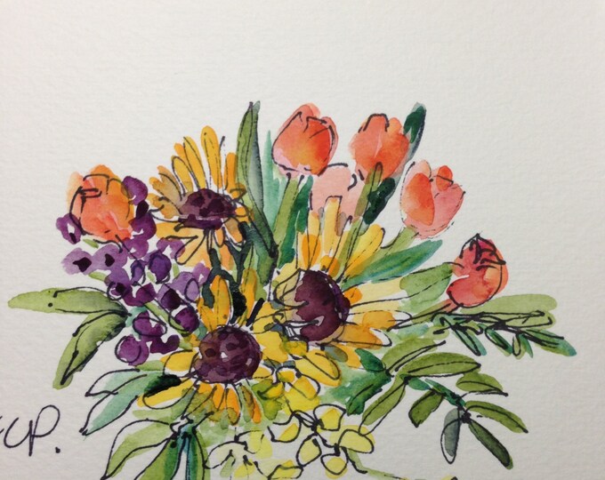 Flowers Watercolor Card - Etsy