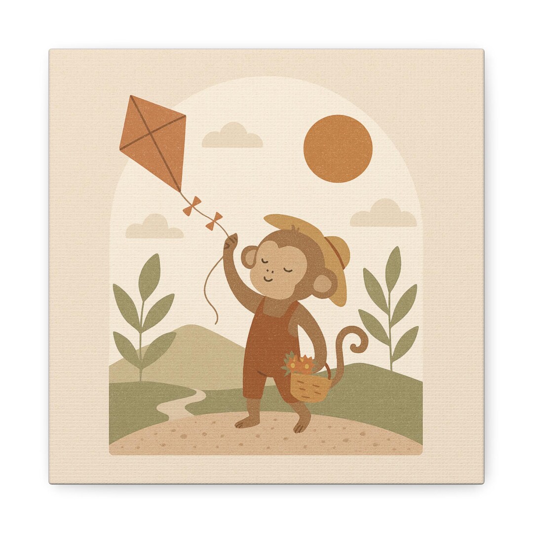 Boho Monkey Flying a Kite Wall Art Animal Nursery Decor | Earth Tone ...