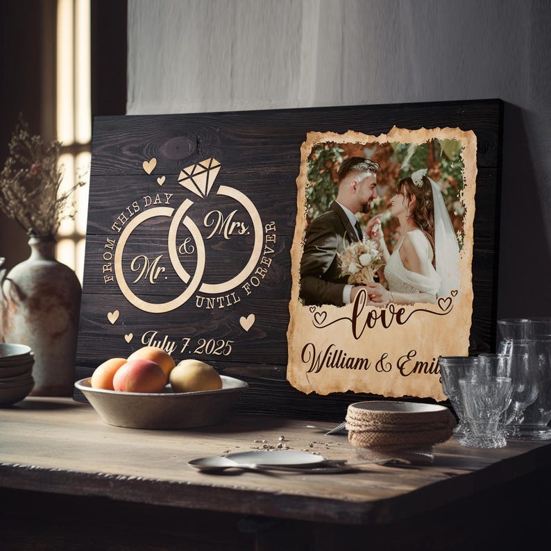 Personalized Wedding Ring Canvas: Custom Photo, Names & Date - Etsy