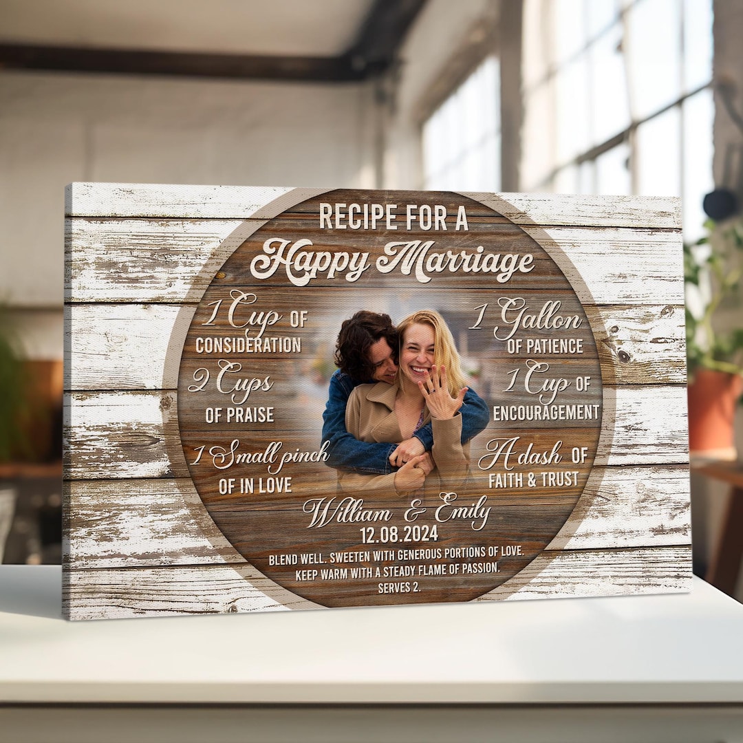 Personalized Recipe for a Happy Marriage Canvas, Rustic Photo Wall Art ...