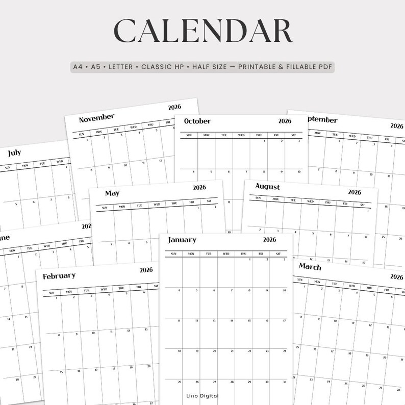 2026-2027 Minimalist Calendar: A4 & Letter Printable (PDF) - Etsy UK