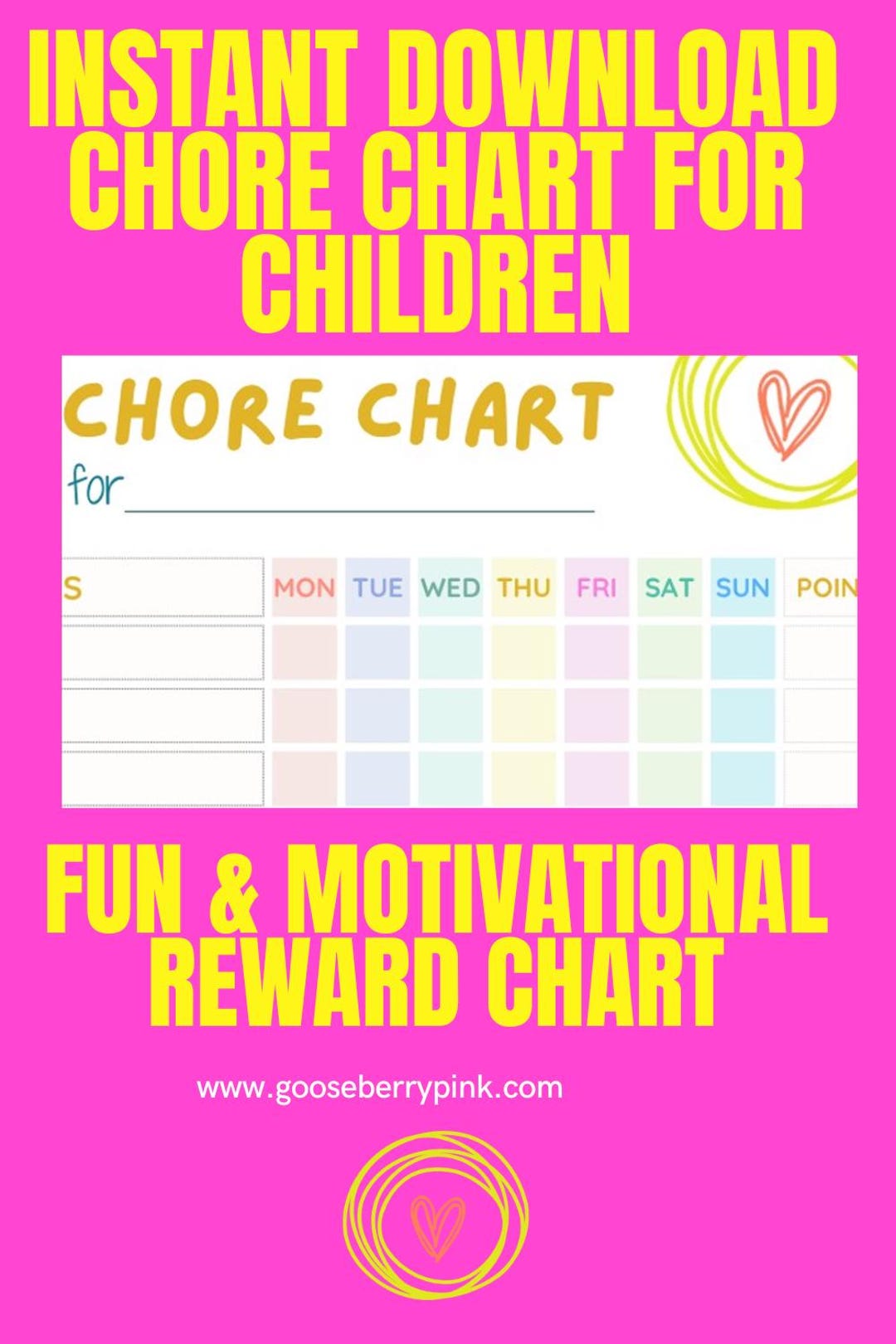 Printable Kids Chore Chart: Colorful A4 Reward Tracker. (PDF ...