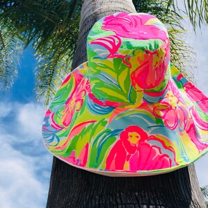 Neon Fashion, Wide Brim Hat, Floral Sunhat, Big Beach Sun Hat ...