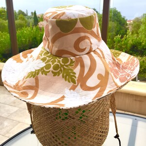 Summer Wide Brim Sun Hat Tan Hawaiian Print Hat Womens Hat Vacation ...