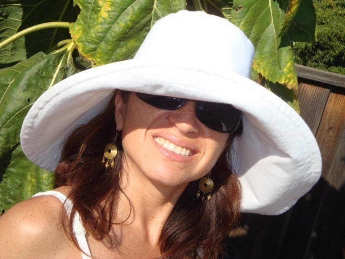 White Wide Brim Sunhat, Womens Hat, Cotton Sunhat, Hat for Small or ...