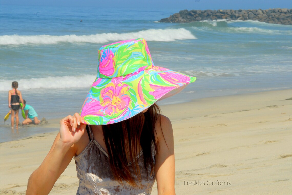 Neon Fashion Wide Brim Hat Floral Sunhat Big Beach Sun Hat | Etsy