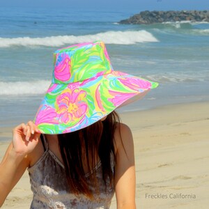 Neon Fashion, Wide Brim Hat, Floral Sunhat, Big Beach Sun Hat ...