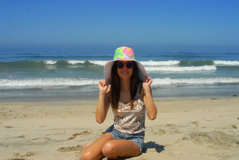 Neon Fashion Wide Brim Hat Floral Sunhat Big Beach Sun Hat | Etsy