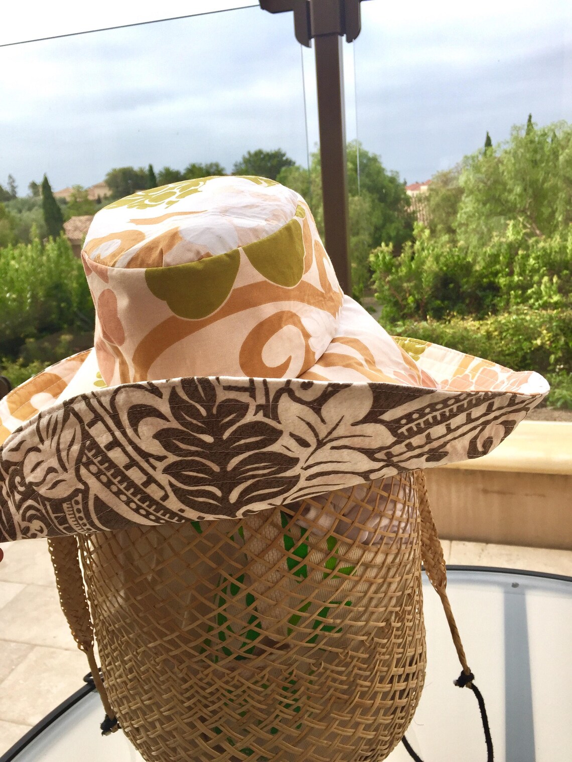 Summer Wide Brim Sun Hat Tan Hawaiian Print Hat Womens Hat | Etsy