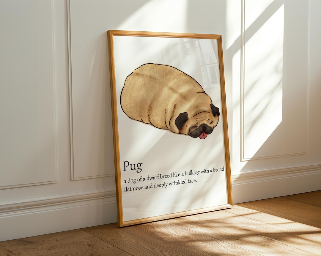 Funny Pug Dog and Definition Print Puppy Pet Sleeping Wall Art Pug ...