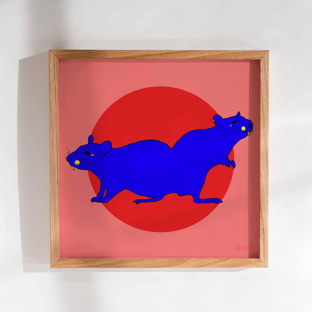 Conjoined Rats Print | Square Art Print, Rat Illustration, Rodent Art ...