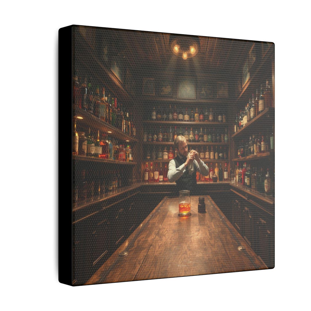 Vintage Bartender Wall Art Print -moody Speakeasy Bar Scene With ...