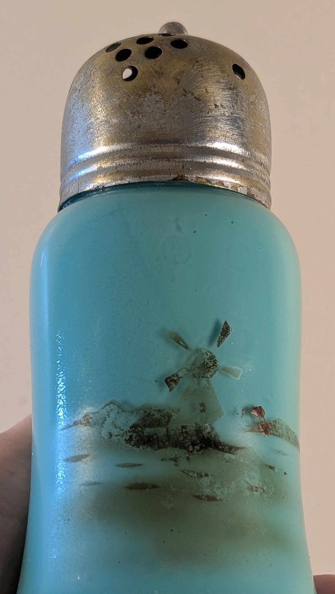 RARE Turquoise Teal Sugar Shaker / Sifter / Muffineer Czech Tango Glass ...