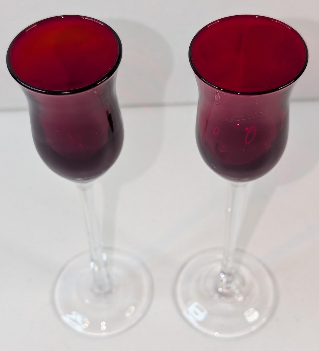 Hand Blown Ruby Red Crystal Cordial Glasses: Elegant Stemware, 7" Tall ...
