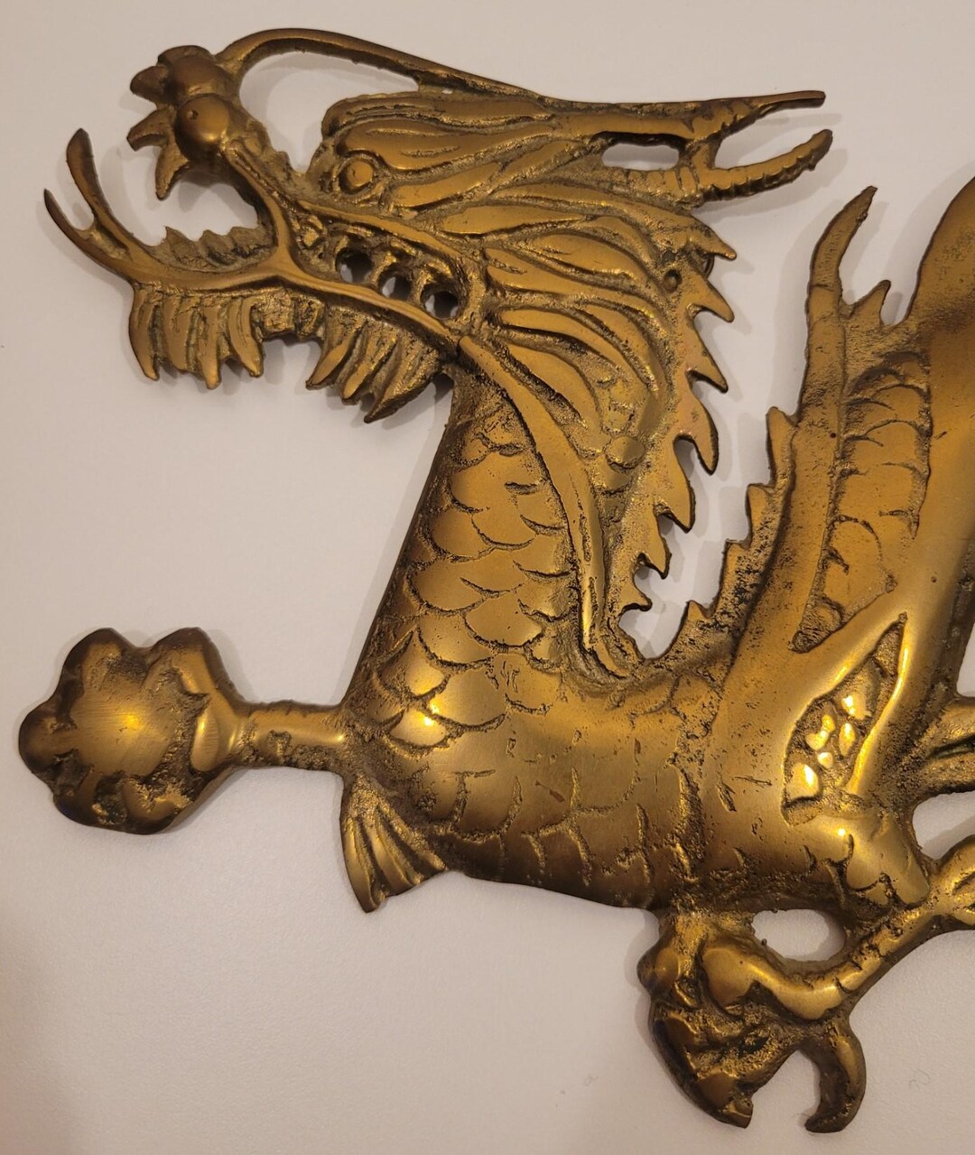 Asian Cast Brass Dragon Chasing Ball Feng Shui Chinese Wall Mount Large ...