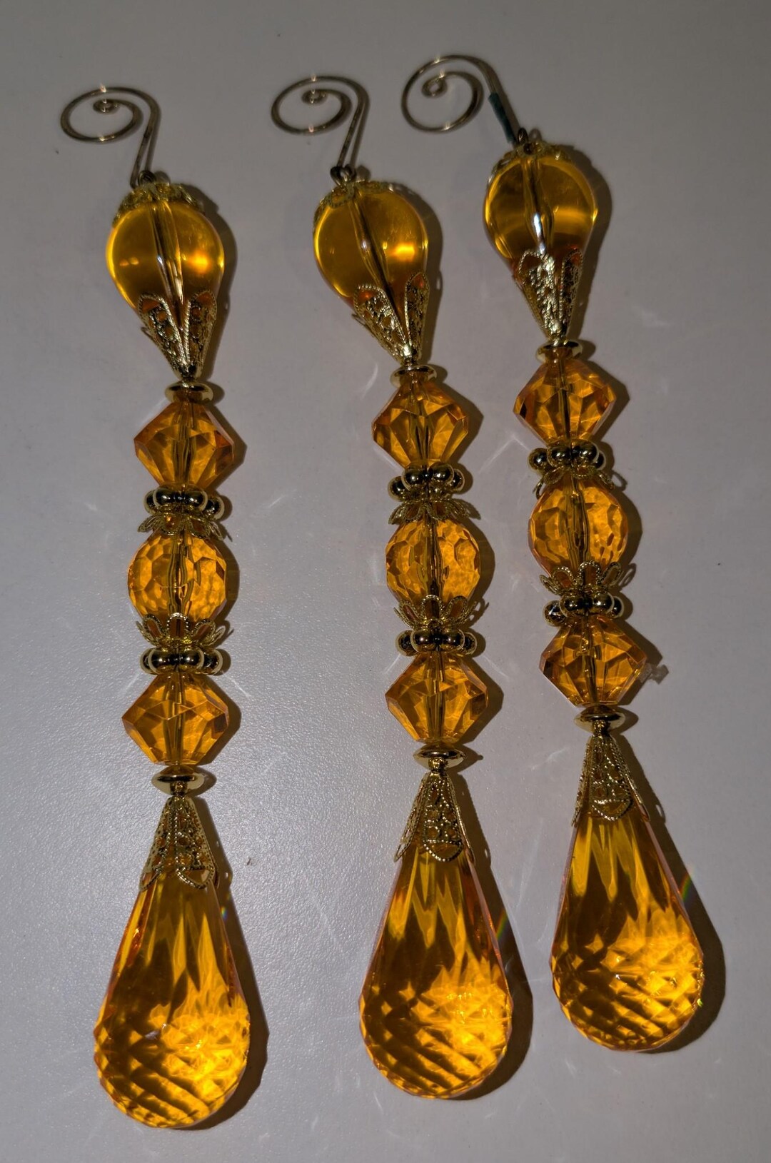 Amber Acrylic Jeweled Teardrop Prism Beads Ornaments / Crafting ...