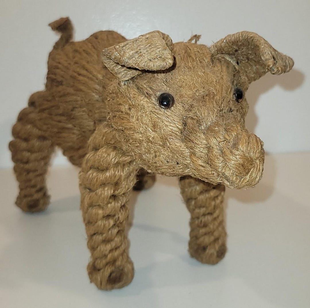 Unique Twisted Jute Rope Pig Figurine Handmade Folk Art Twine Swine -5. ...