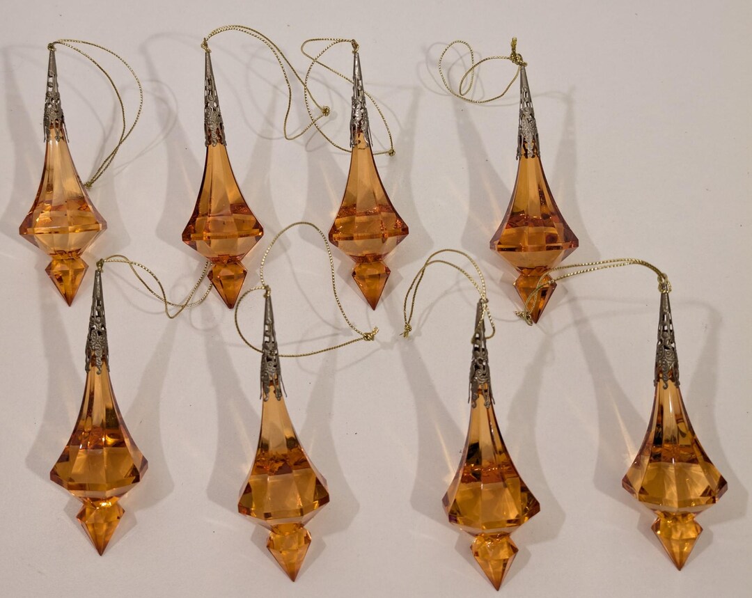 Vintage Amber Christmas Ornaments | Acrylic Amber Colored Prisms | Set ...