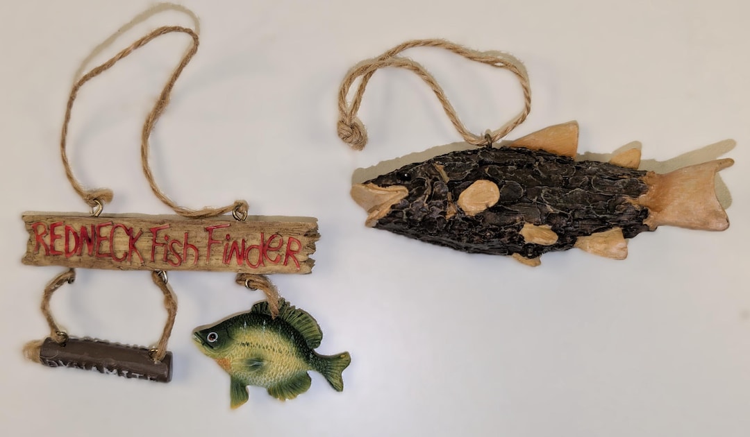 Funny Fishing Christmas Ornaments - Redneck Fish Finder & Fish - Set of ...