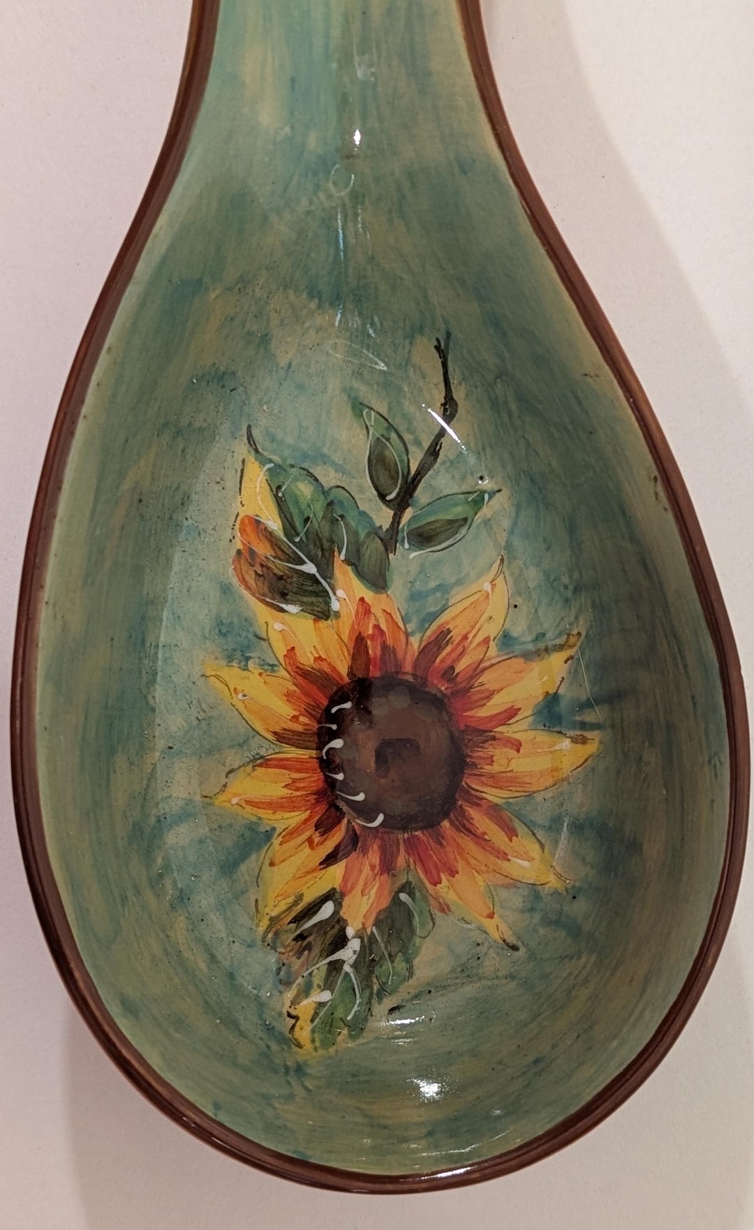 Maxcera Terra Cotta Sunflower Spoon Rest Hand Painted Ceramic - 10” L ...