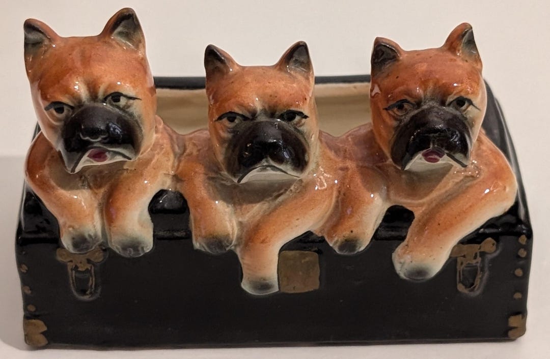 RARE - 3 Dogs Planter ‘boxers Inside a Trunk’ Hand Painted CHASE Japan ...