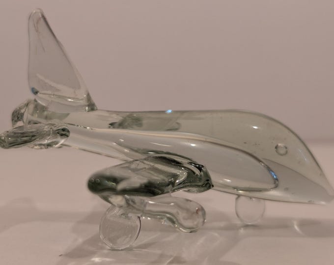 Clear Glass Airplane Paperweight Hand Blown Art Glass Vintage Aviation ...