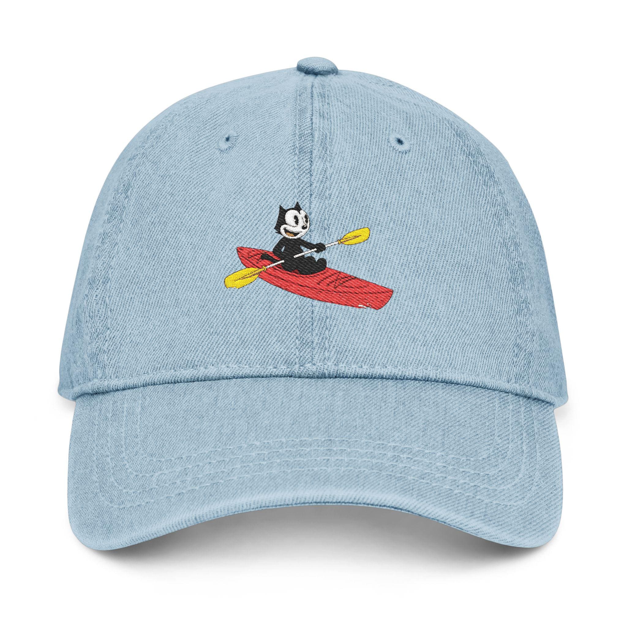 Embroidered Denim Cap, Felix the Cat Kayaking Hat, Vintage Denim ...