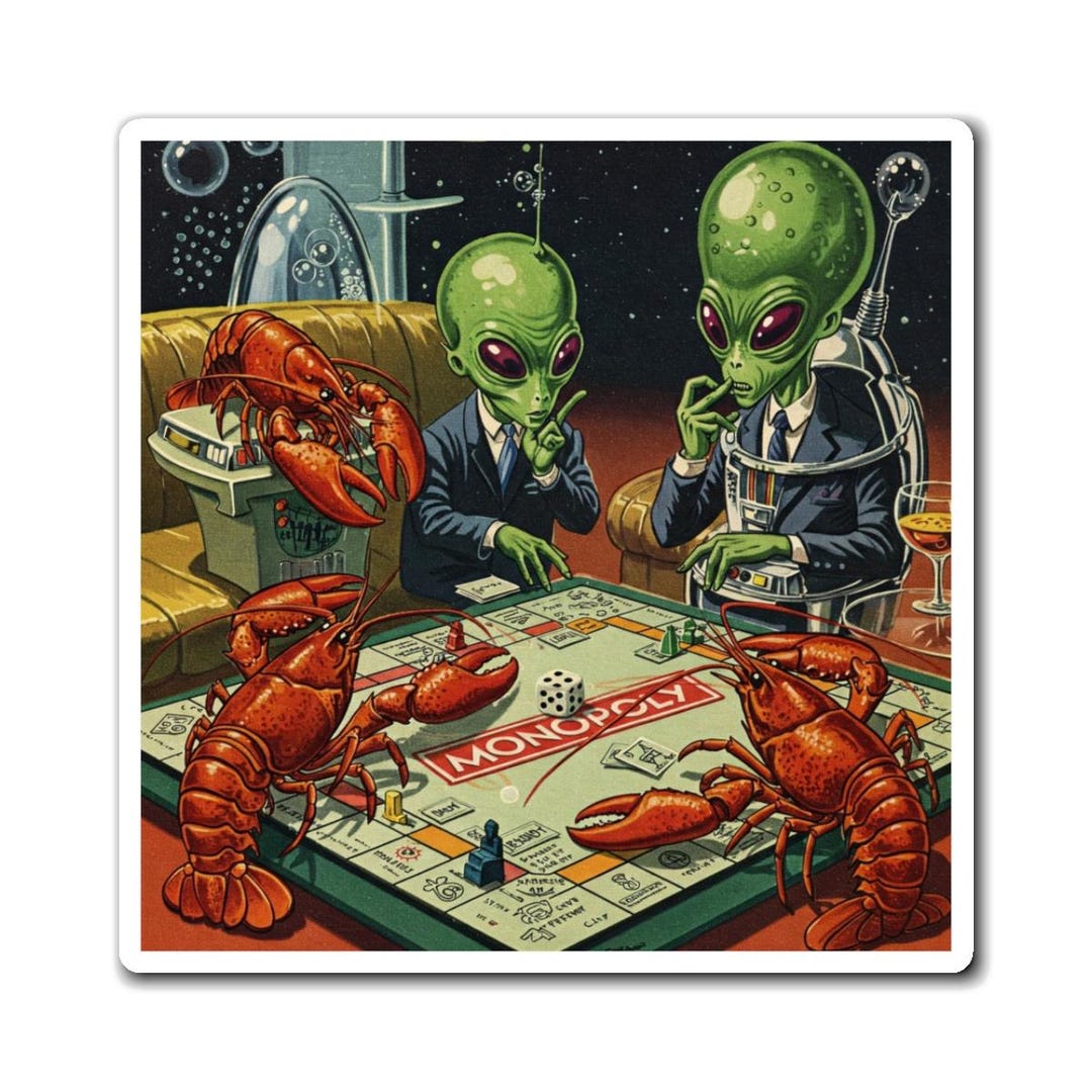 Fun Game Night Gift Board Game Decor Aliens Lobsters Playing Monopoly ...