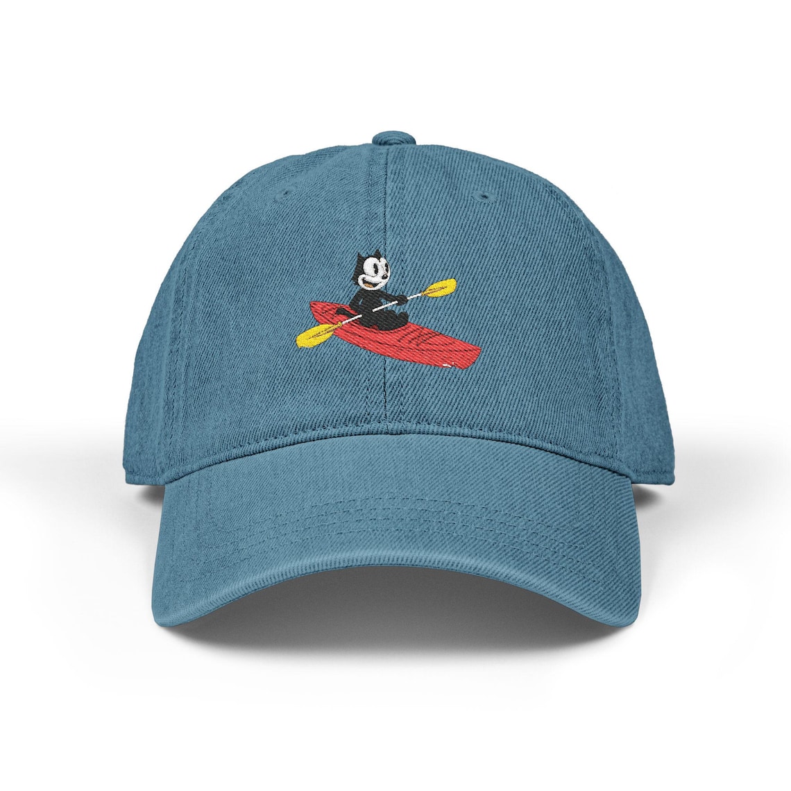 Embroidered Denim Cap, Felix the Cat Kayaking Hat, Vintage Denim ...