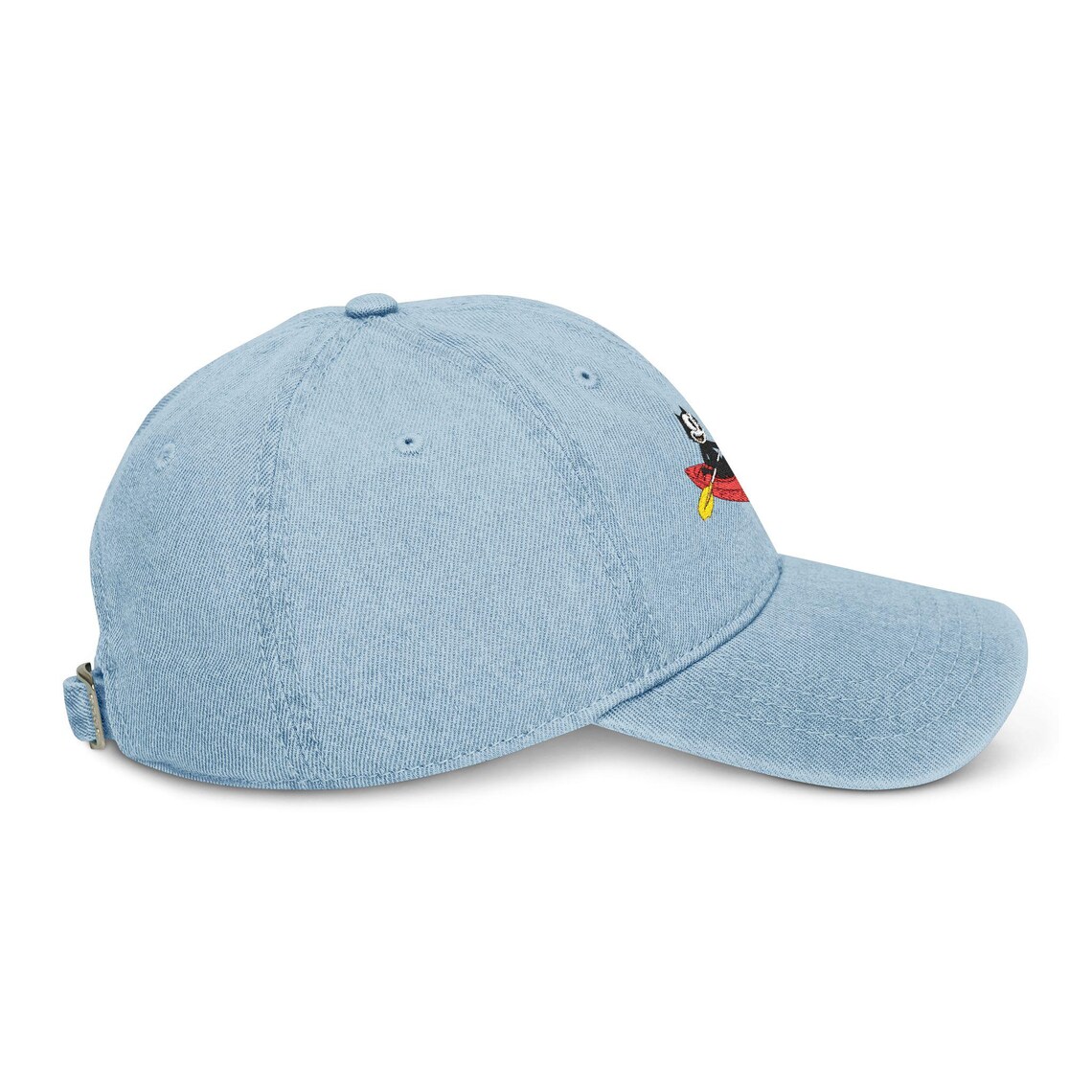 Embroidered Denim Cap, Felix the Cat Kayaking Hat, Vintage Denim ...
