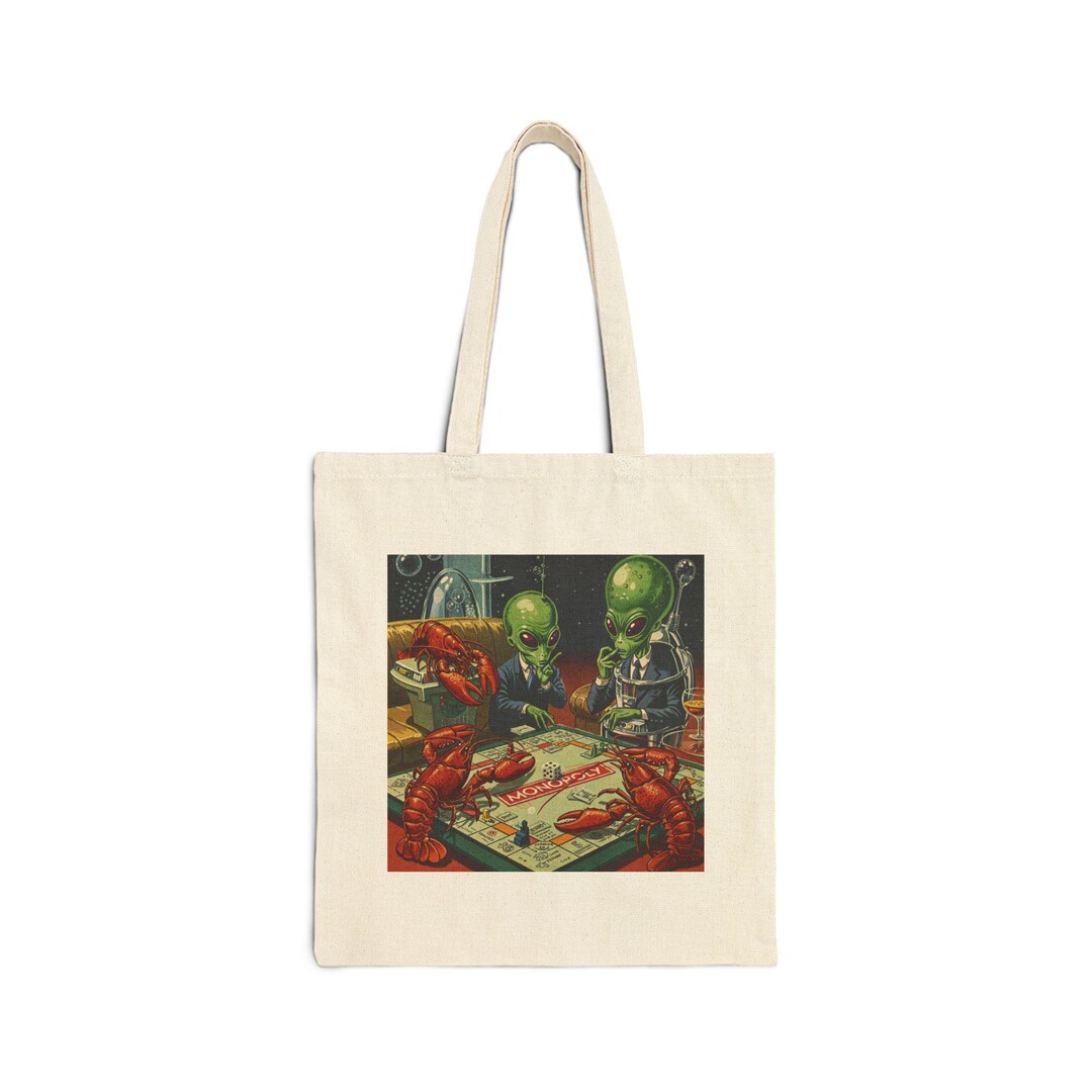 Aliens and Lobsters Playing Monopoly Cotton Canvas Tote Bag - Fun ...